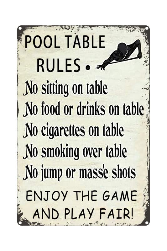 Pool Table Rules Vintage Metal Aluminium Sign, Art Poster Living Room ...