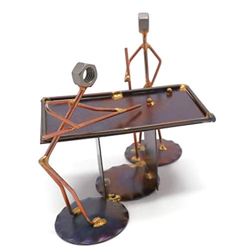 Pool Table w/2 Players Collectible Handmade Metal Art Figurine, Desk ...