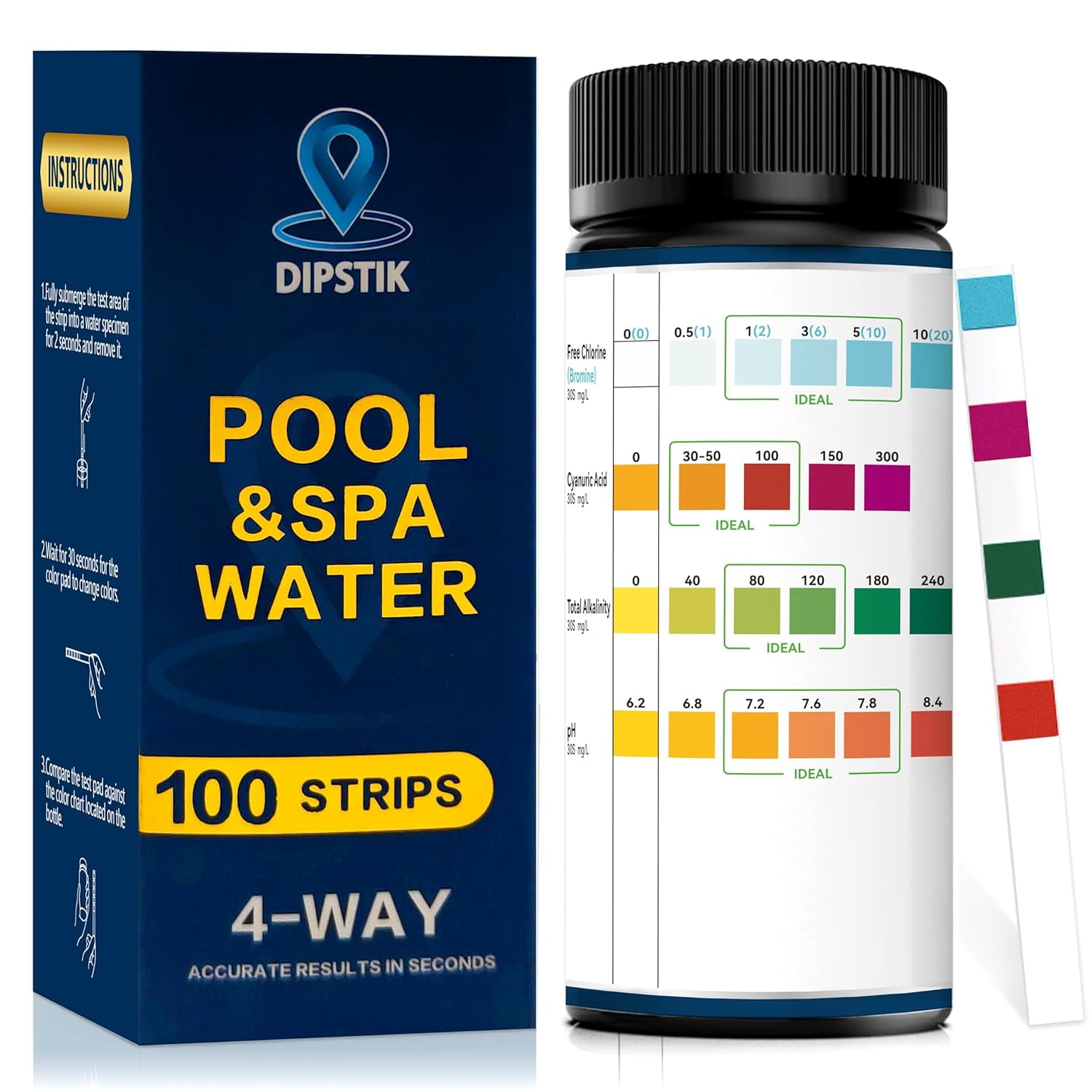 Pool Test Strips,100 Strips Pool and Hot Tub Test Strips, Swimming Pool ...