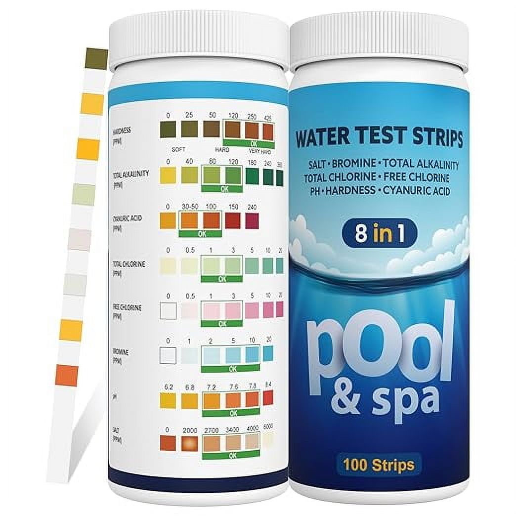 Pool Test Strips for Salt Water Pool, pH, Chlorine, Hardness, etc. 8 ...