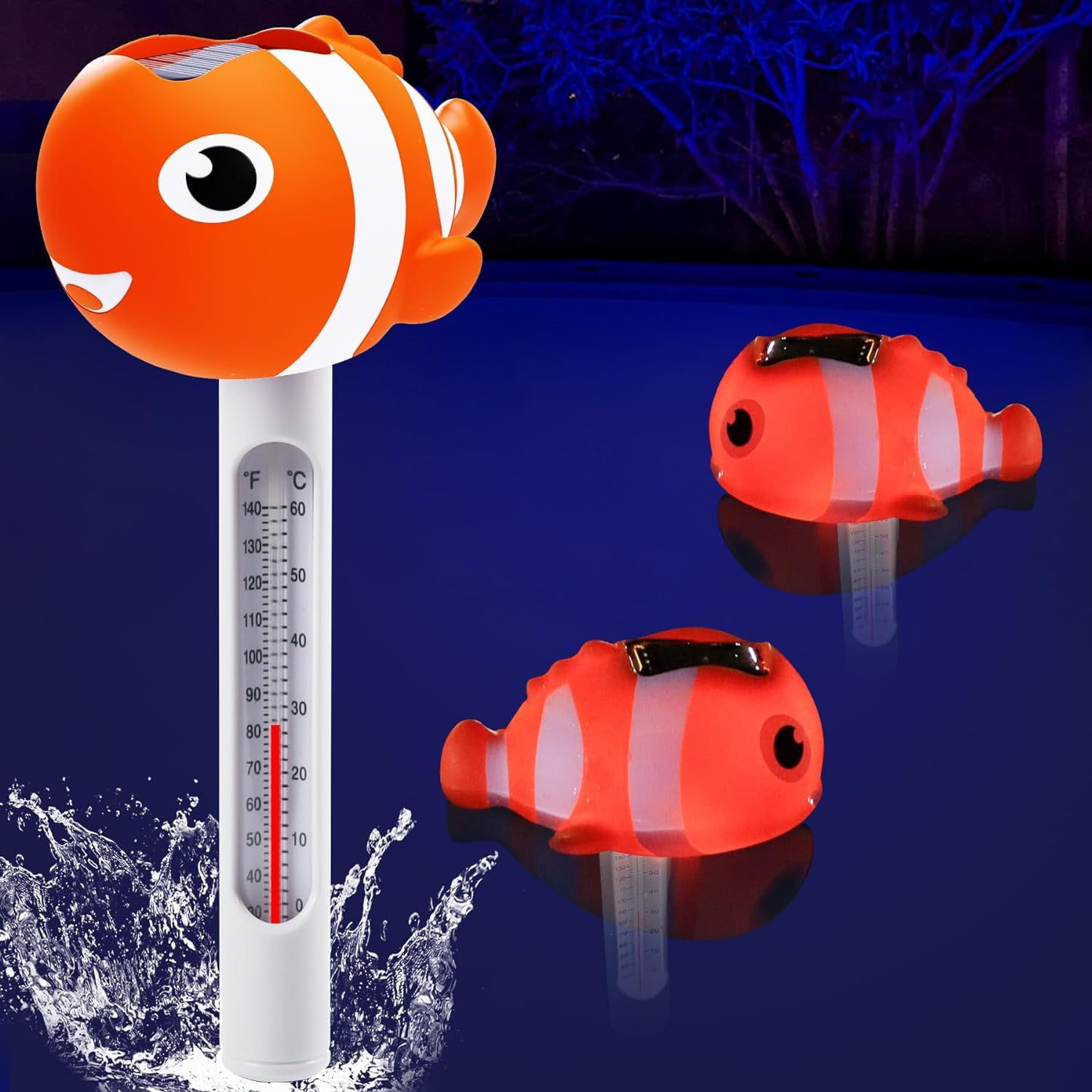 Pool Thermometer Floating, Easy Read Solar Pool Thermometer with Clown ...