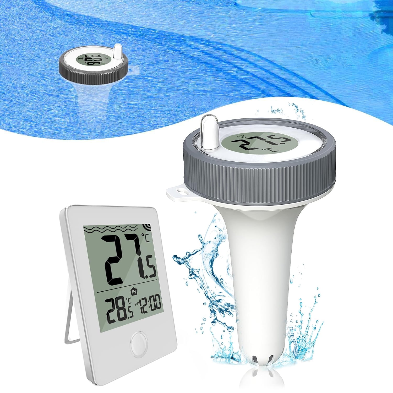 Pool Thermometer Floating with Indoor Temperature Humidity Monitor, Wireless Digital Waterproof ...