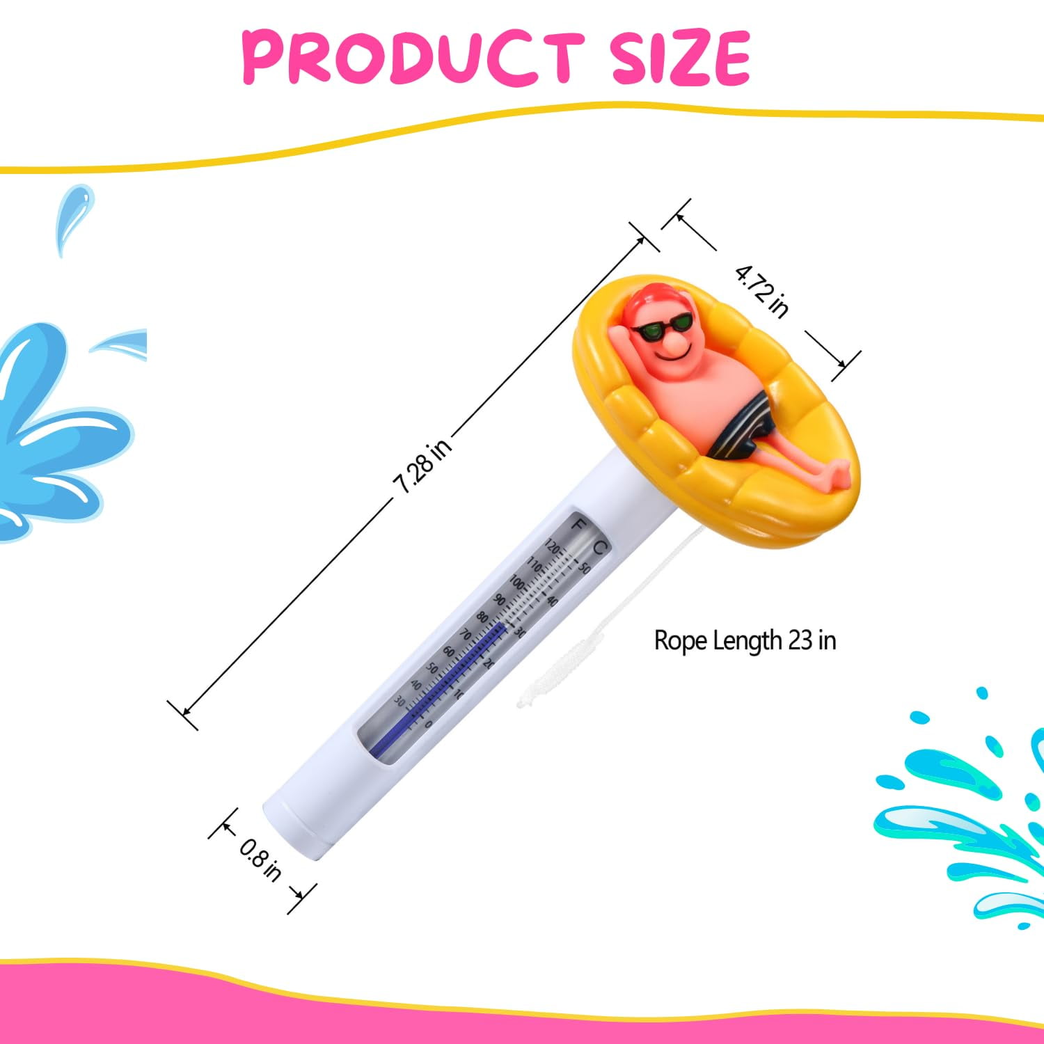 Pool Thermometer Large Floating Water Temperature Thermometers with String, Water Thermometer ...