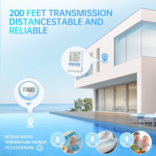 Pool Thermometer, Wireless Floating Pool Thermometer Easy Read, Outdoor ...