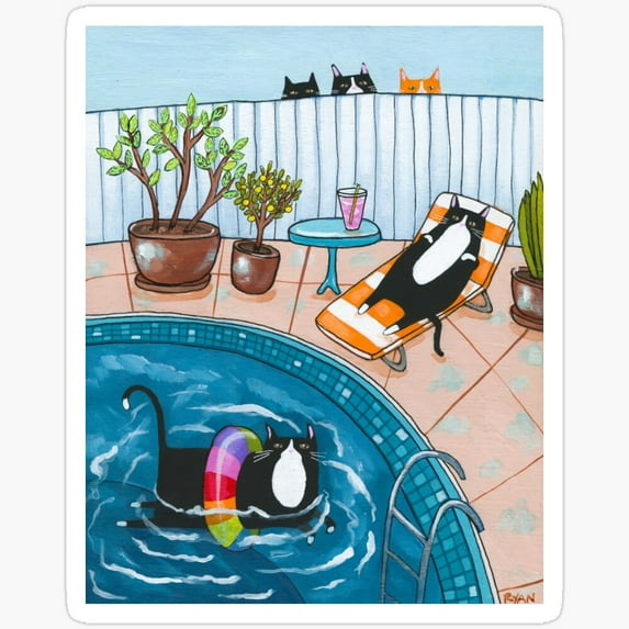 Pool Time Cats Sticker Phone Decal Water Bottle Stickers Car Decals ...