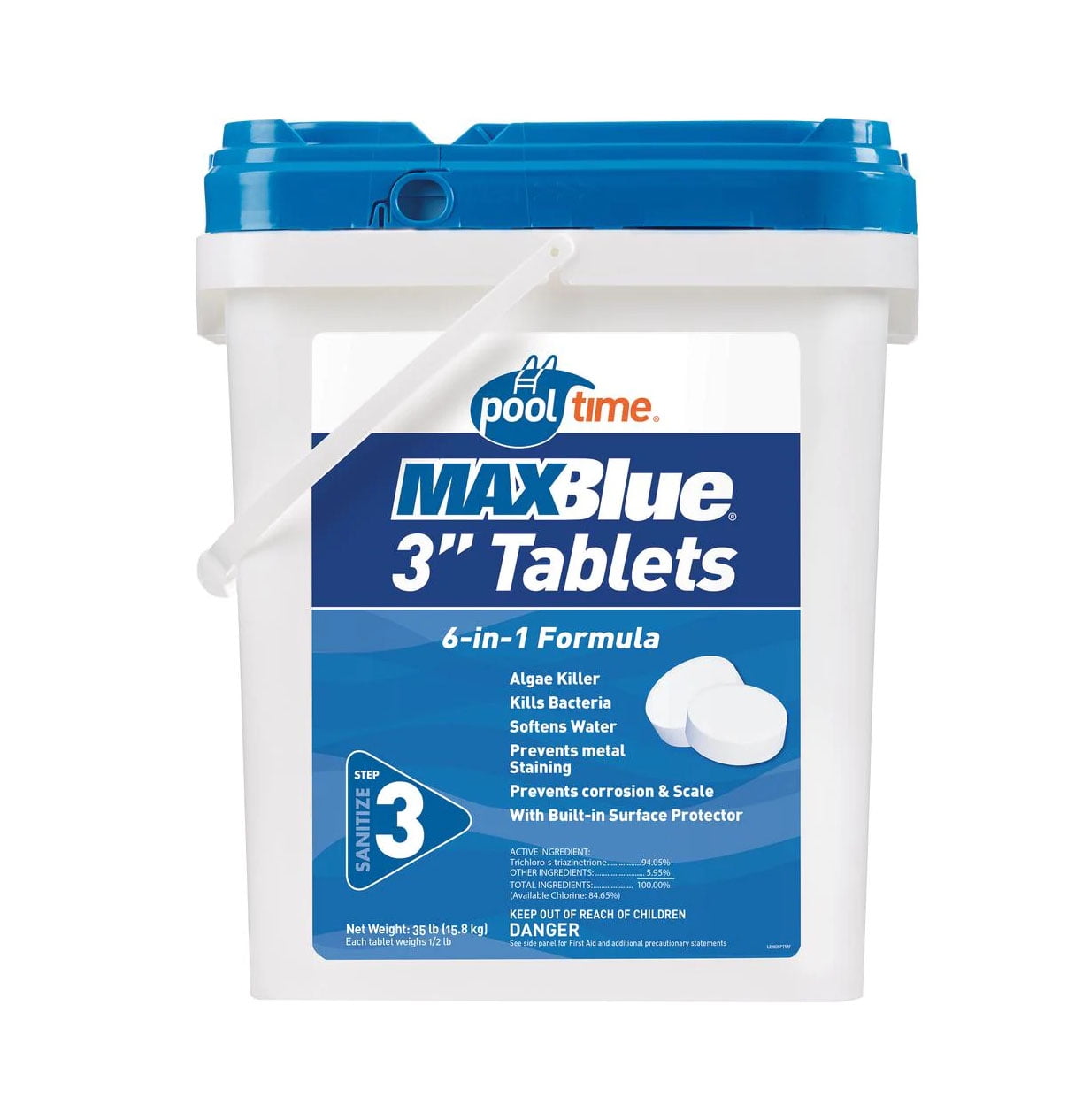 Pool Time MaxBlue Chlorine Tabs, 3 Inch Chlorinator Tablets, 6-in-1 ...