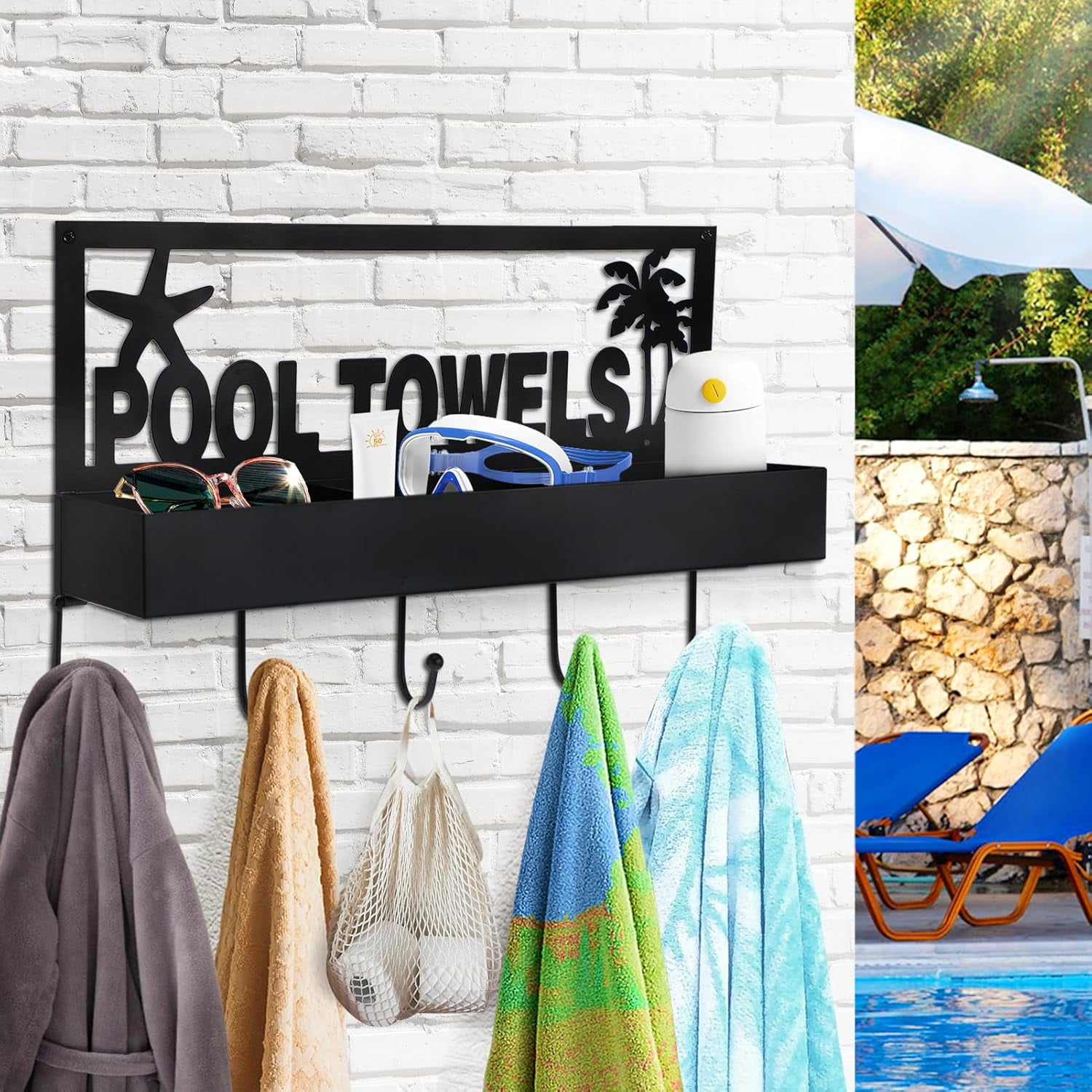 Pool Towel Rack - 2-in-1 Outdoor Poolside Beach Washcloth Drying Rack ...