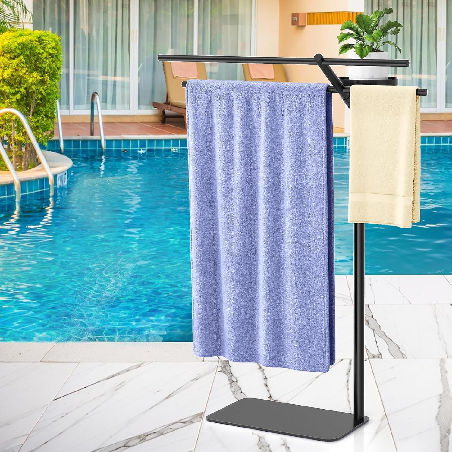 Pool Towel Rack Outdoor, 31.5 Inch Wide Large Towel Stand for Hot Tub ...
