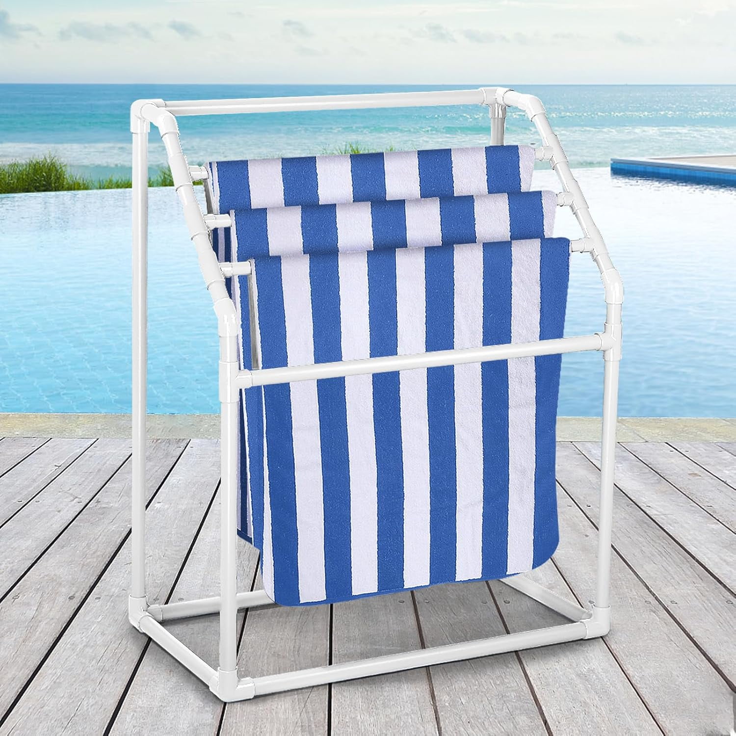 Pool Towel Rack Outdoor - 5 Bar Free Standing Poolside Towel Holder for ...