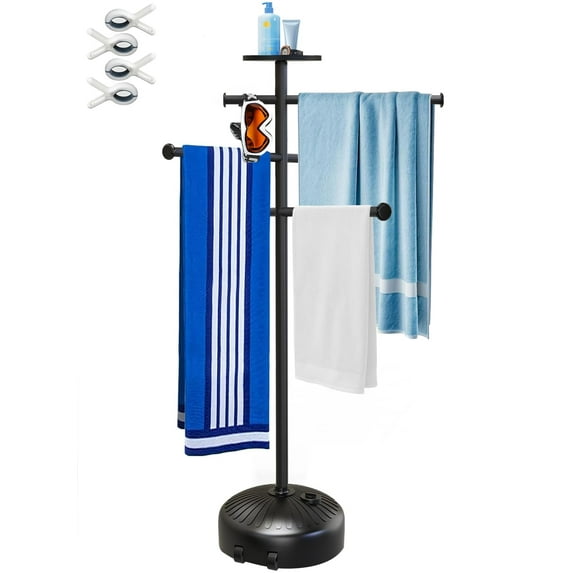 Pool Towel Rack Outdoor, Free Standing Towel Holder with Storage Tray ...