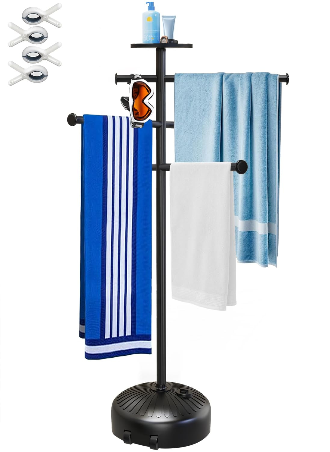 Pool Towel Rack Outdoor, Free Standing Towel Holder with Storage Tray ...