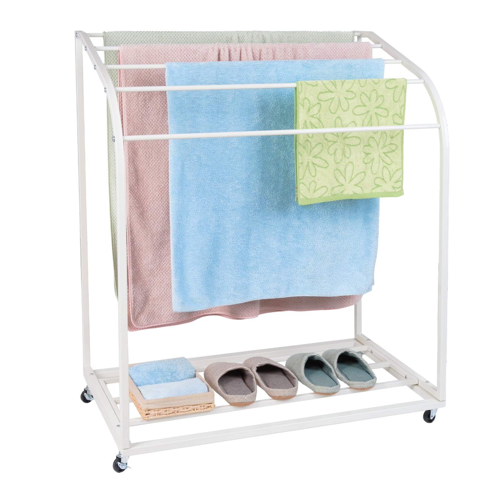 Pool Towel Rack Outdoor with Wheels, PVC Trapedozal Outdoor Towel Rack ...