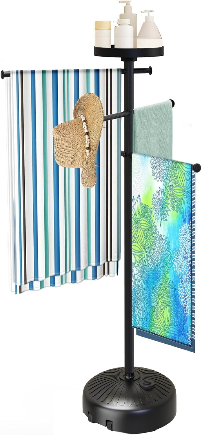 Pool Towel Rack Outdoor with Built-in Tray – Adjustable, Heavy-Duty ...