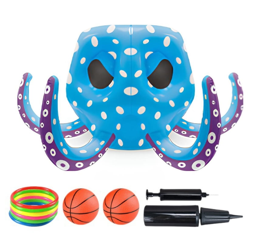 Pool Toys,2-in-1 Inflatable Float Water Game,Octopus Basketball Hoop ...