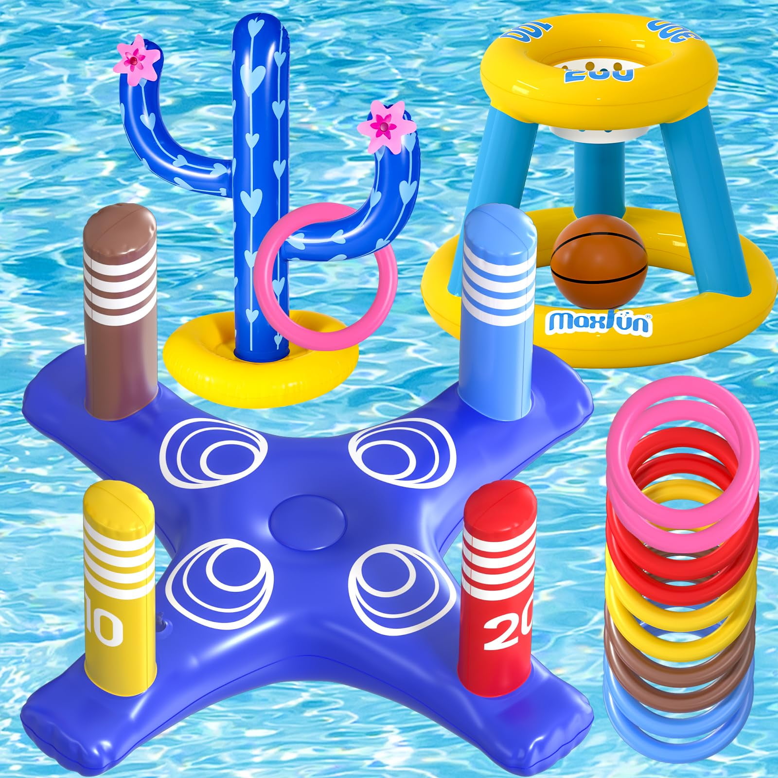 Pool Toys Games Set for Kids Pool Basketball Hoop, Inflatable Cross ...