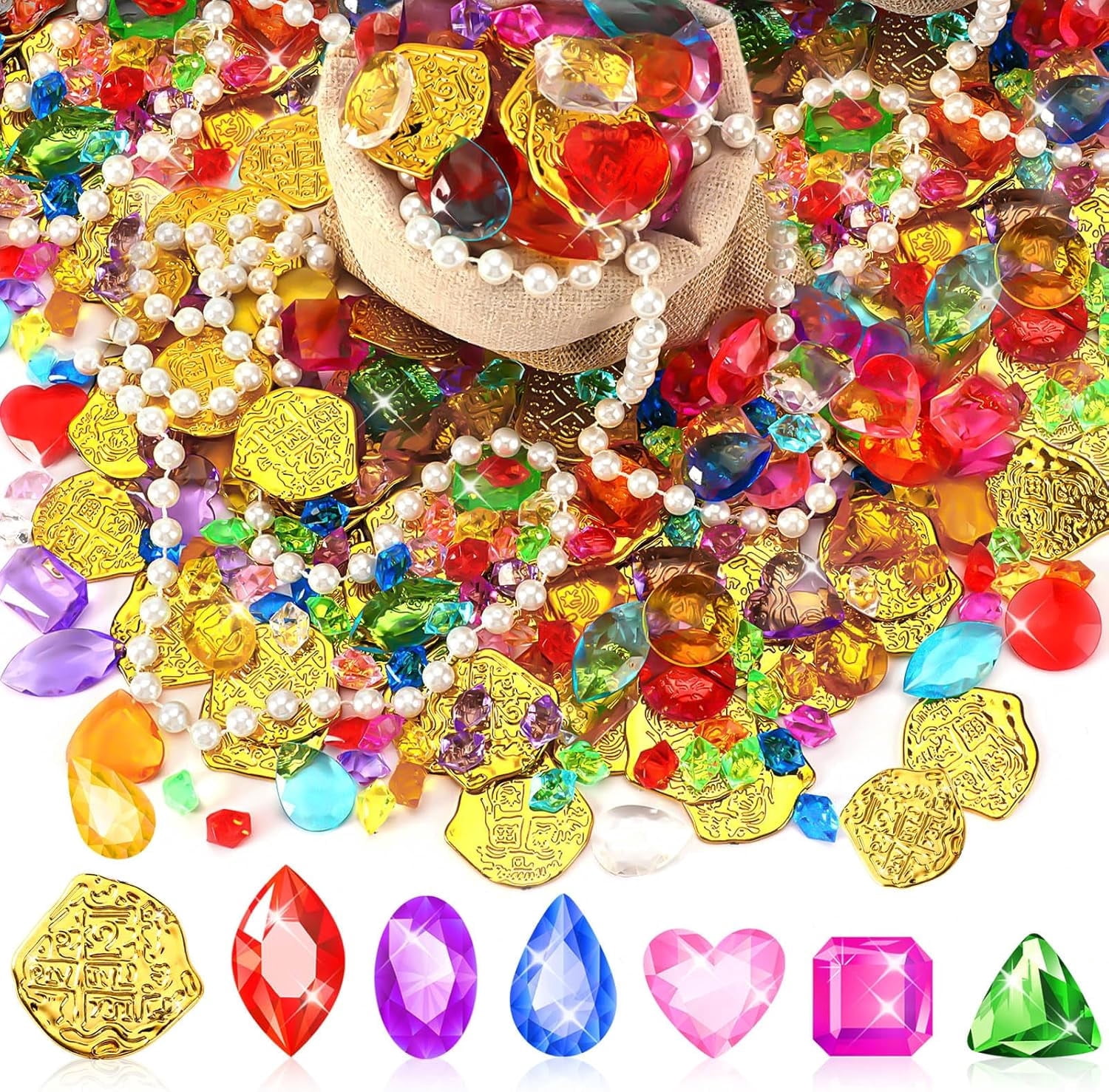 Pool Toys Pirate Treasure Gems and Gold Coins, 246 Pcs Fake Coins ...