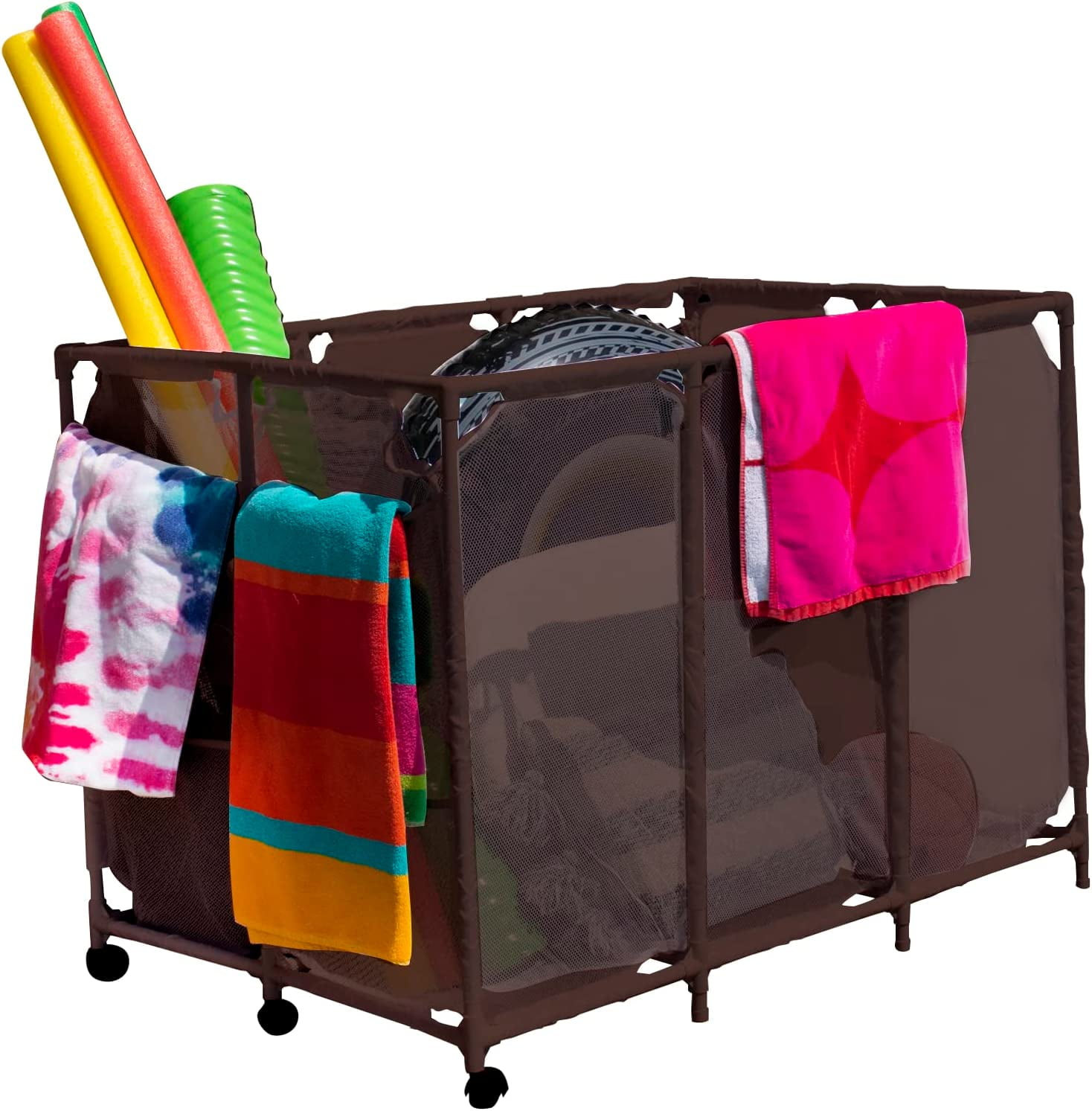 Pool Toys Storage Organizer, Mesh Rolling Bin for Equipment and ...