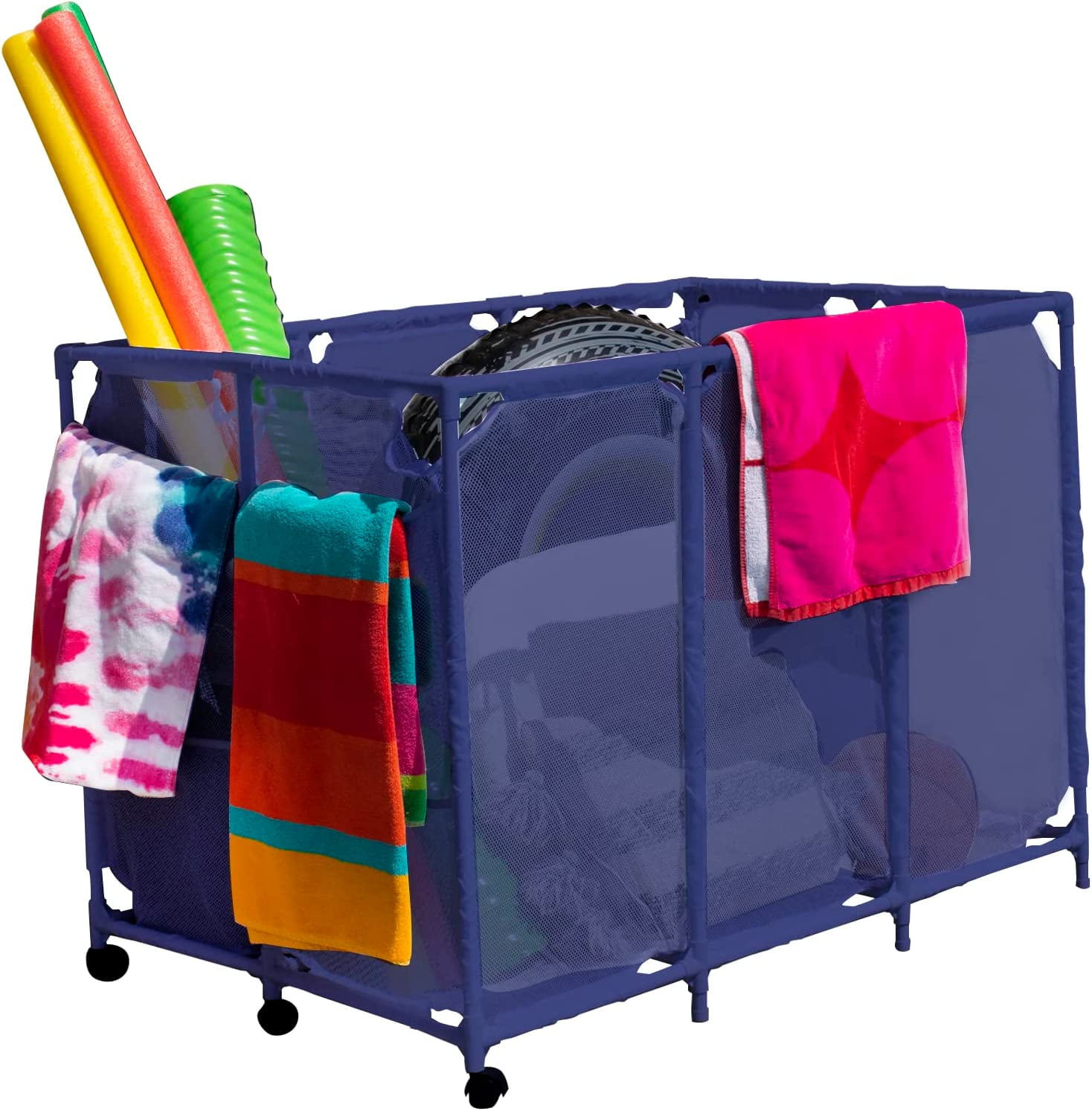 Pool Toys Storage Organizer, Mesh Rolling Bin for Equipment and ...