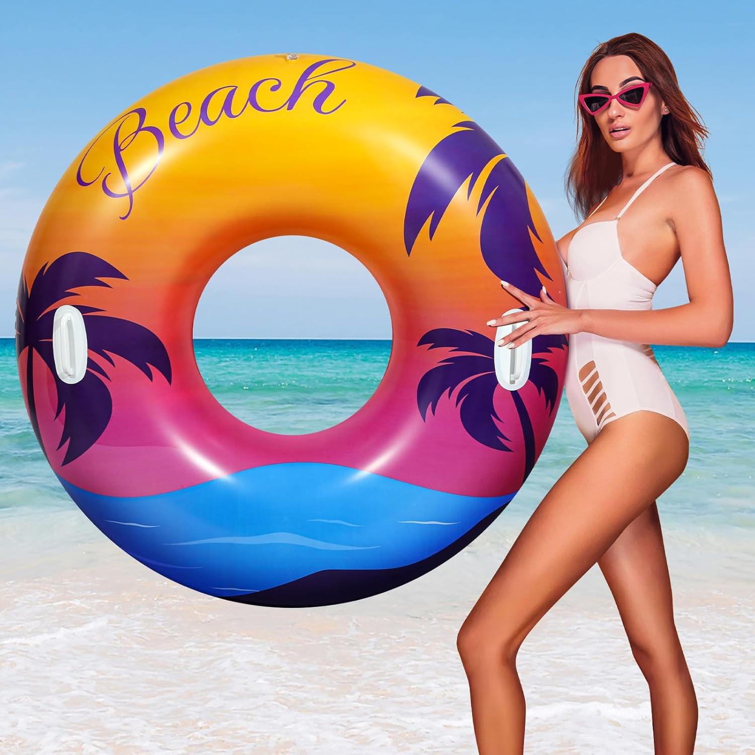 Pool Tubes for Adult, 42 Inch Large Floats Tube Rafts with Handles, Inflatable Swimming Ring ...