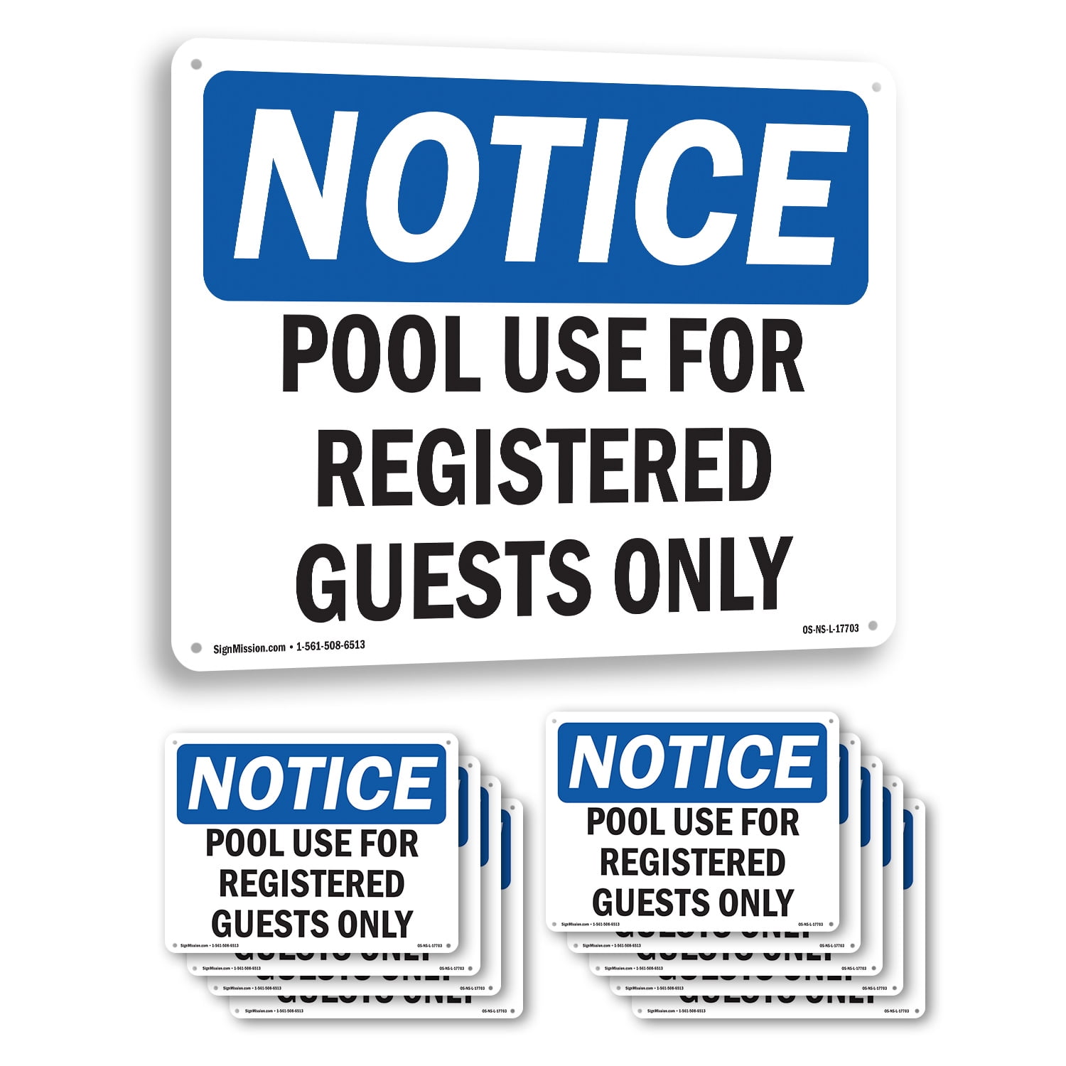 Pool Use For Registered Guests Only OSHA Notice Aluminum Sign 10 Inch x ...