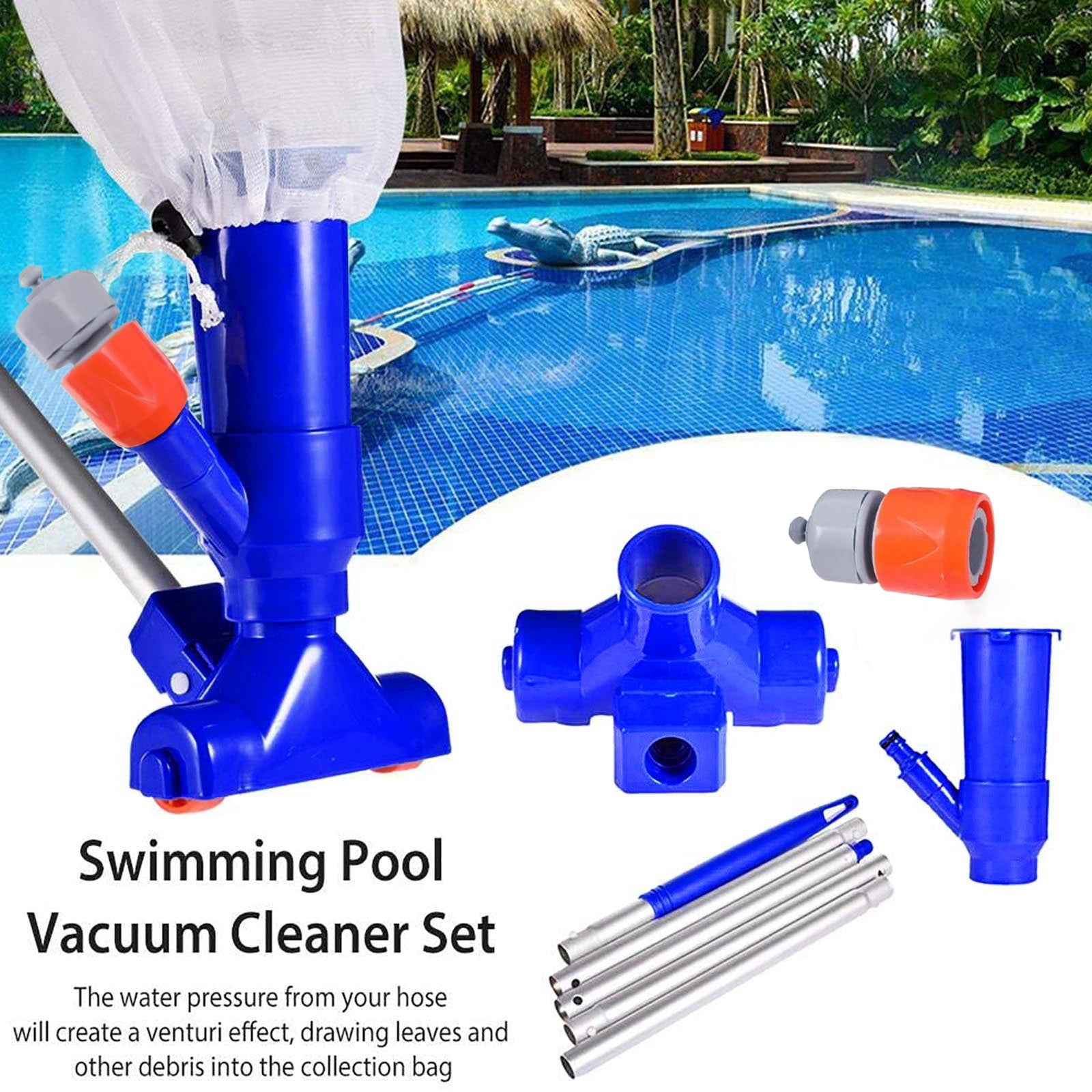 Pool Vacuum Cleaner Set with Telescopic Pole, Mesh Bag, and Hose ...