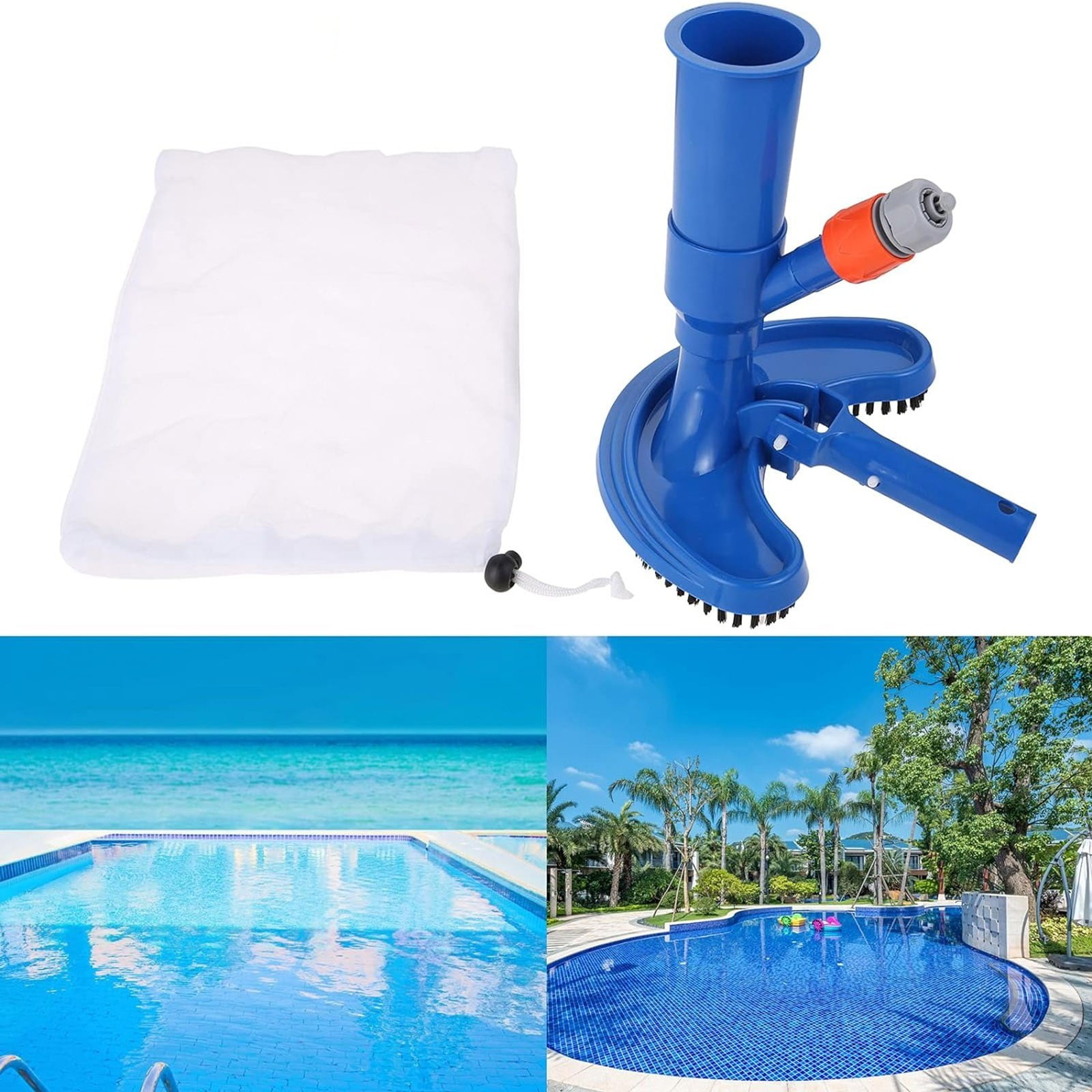 Pool Vacuum Head with Brush and Debris Bag, Manual Cleaner for Above ...