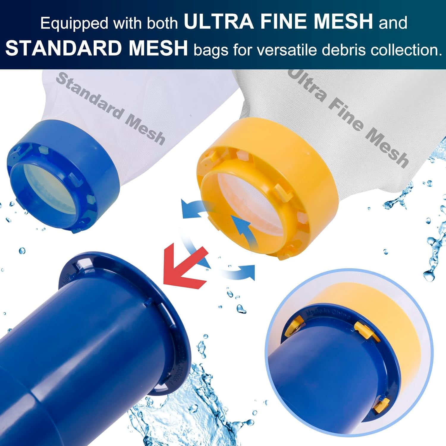 Pool Vacuum Jet, Skimmer & Brush - 2024 UPGRADED Double Mesh Bag Design ...