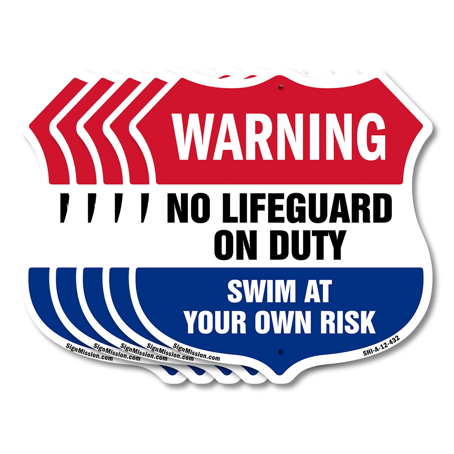 Pool Warning Shield Sign No Lifeguard On Duty Swim At Your Own Risk (5 ...