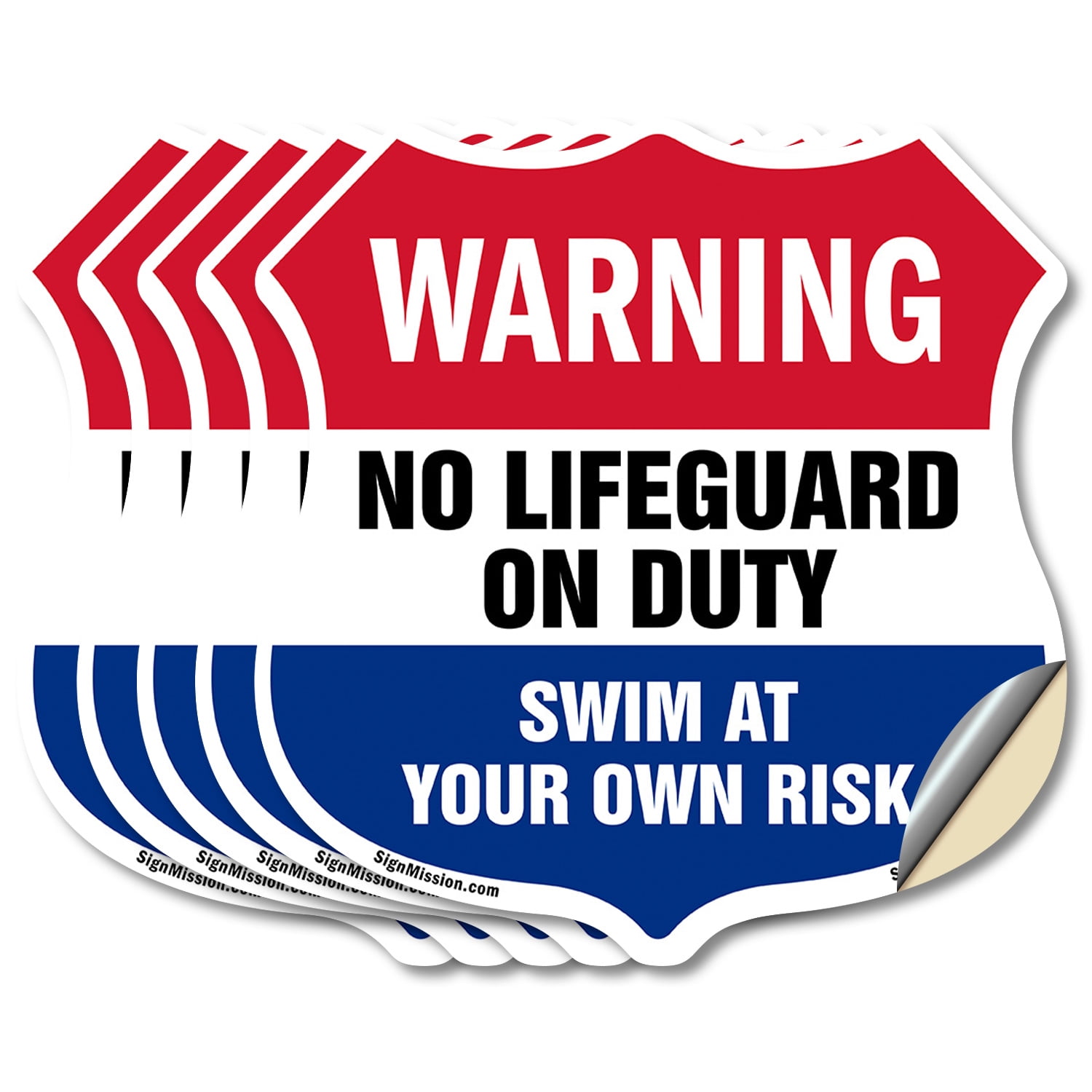 Pool Warning Shield Sign No Lifeguard On Duty Swim At Your Own Risk (5 ...