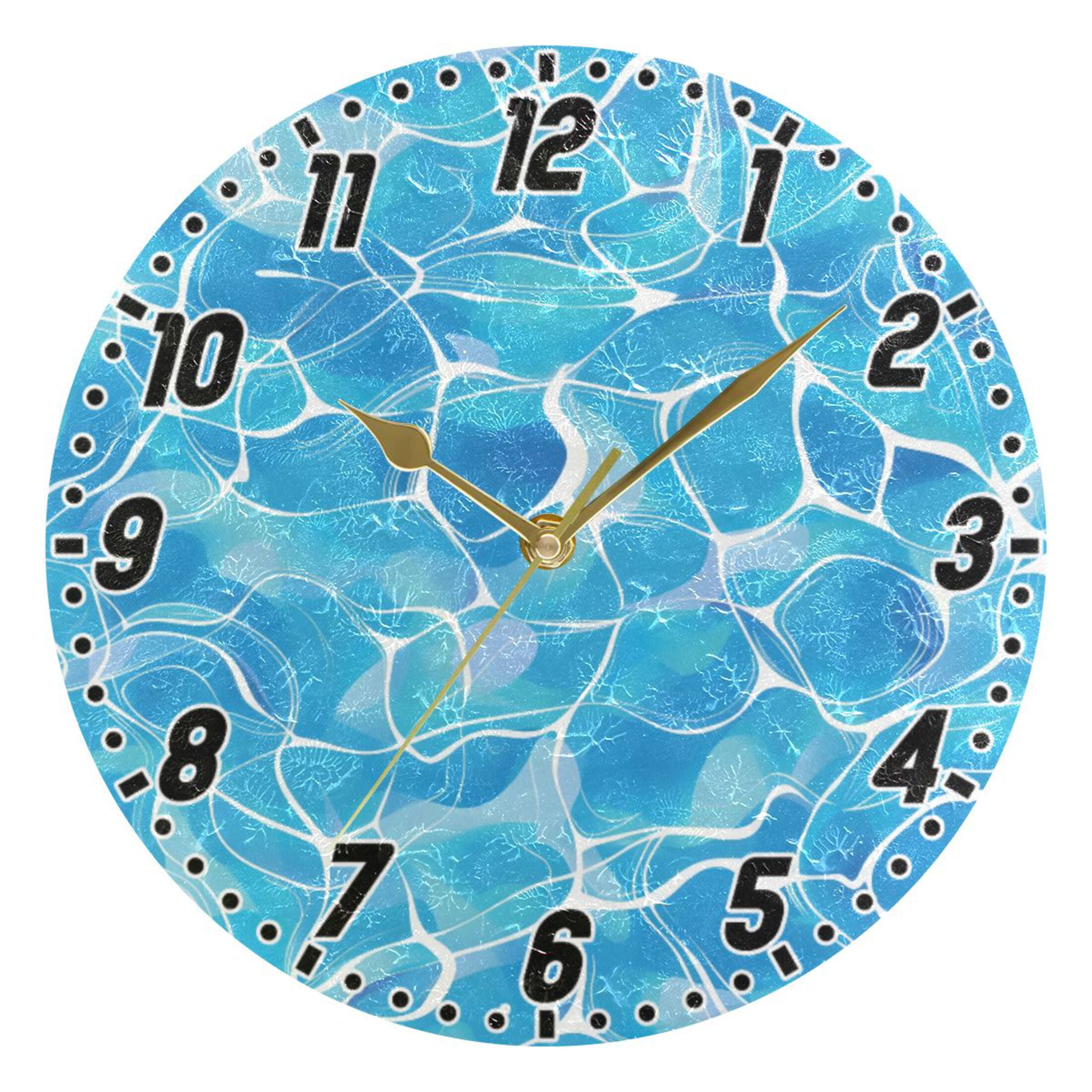 Pool Water Wall Clock 9.8 inch Battery Operated Clocks Non-Ticking ...
