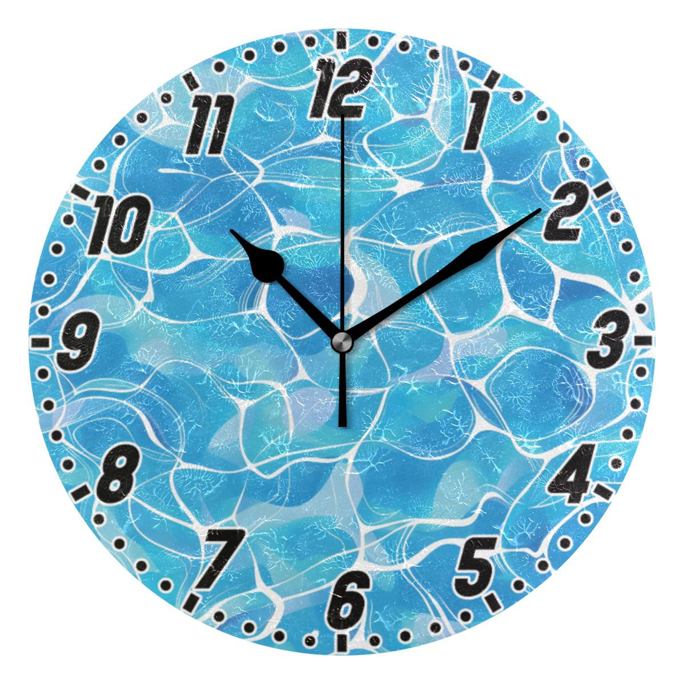Pool Water Wall Clock 9.8 inch Battery Operated Clocks Non-Ticking ...