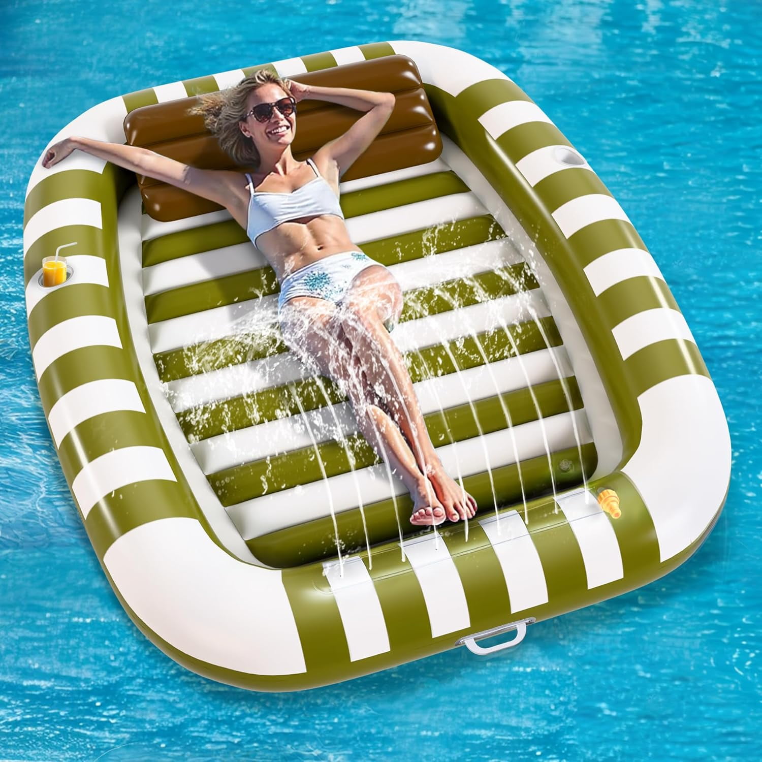 Pool Wave Inflatable Pool Lounger Floats, 80" x 66" Large Tanning Bed ...