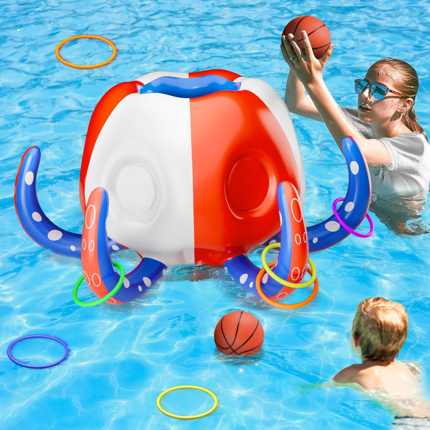 Pool Wave Kids Octopus Pool Toys, 2-in-1 Inflatable Float Water Game ...