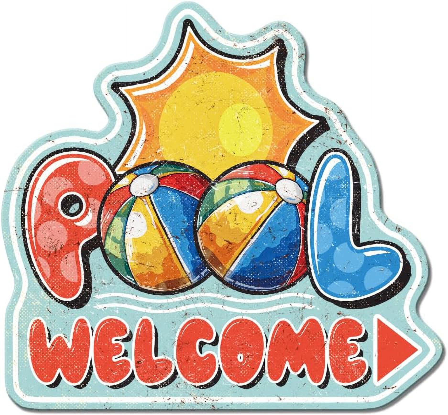 "Pool Welcome" Metal Tin Sign Funny Pool Vintage Tin Sign Wall Decor ...
