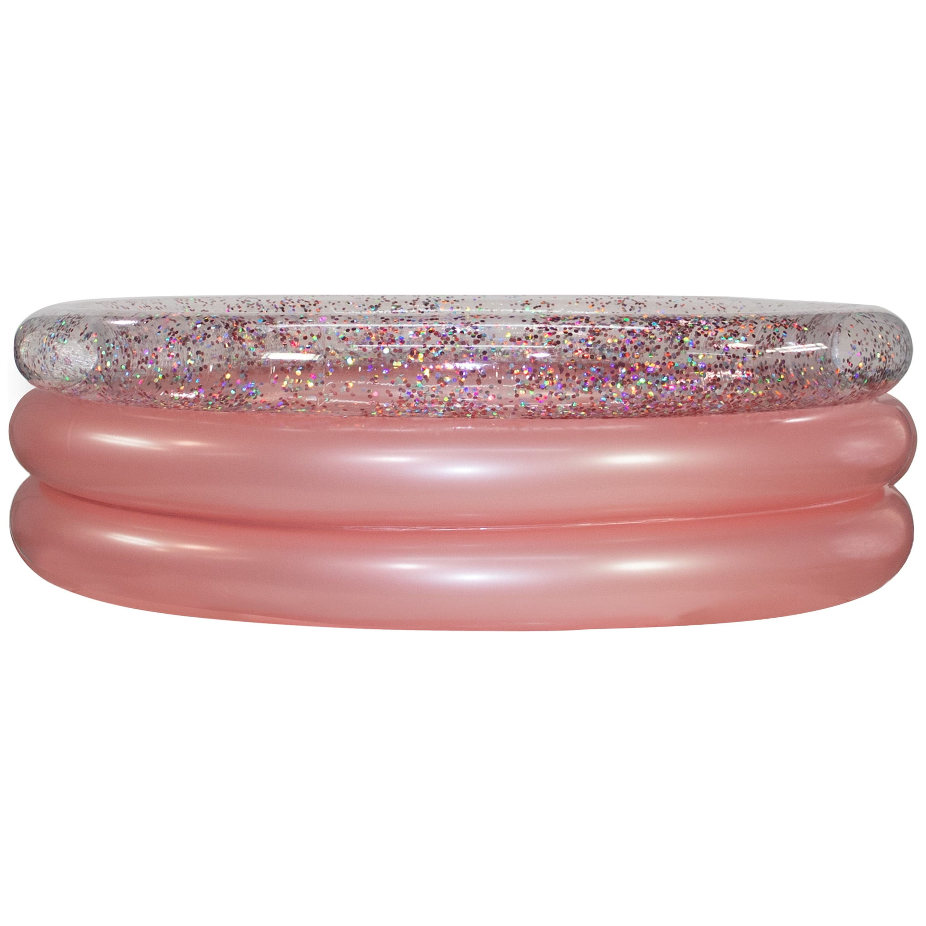 PoolCandy Inflatable Rose Gold Glitter 3 Ring Pool - Walmart.com