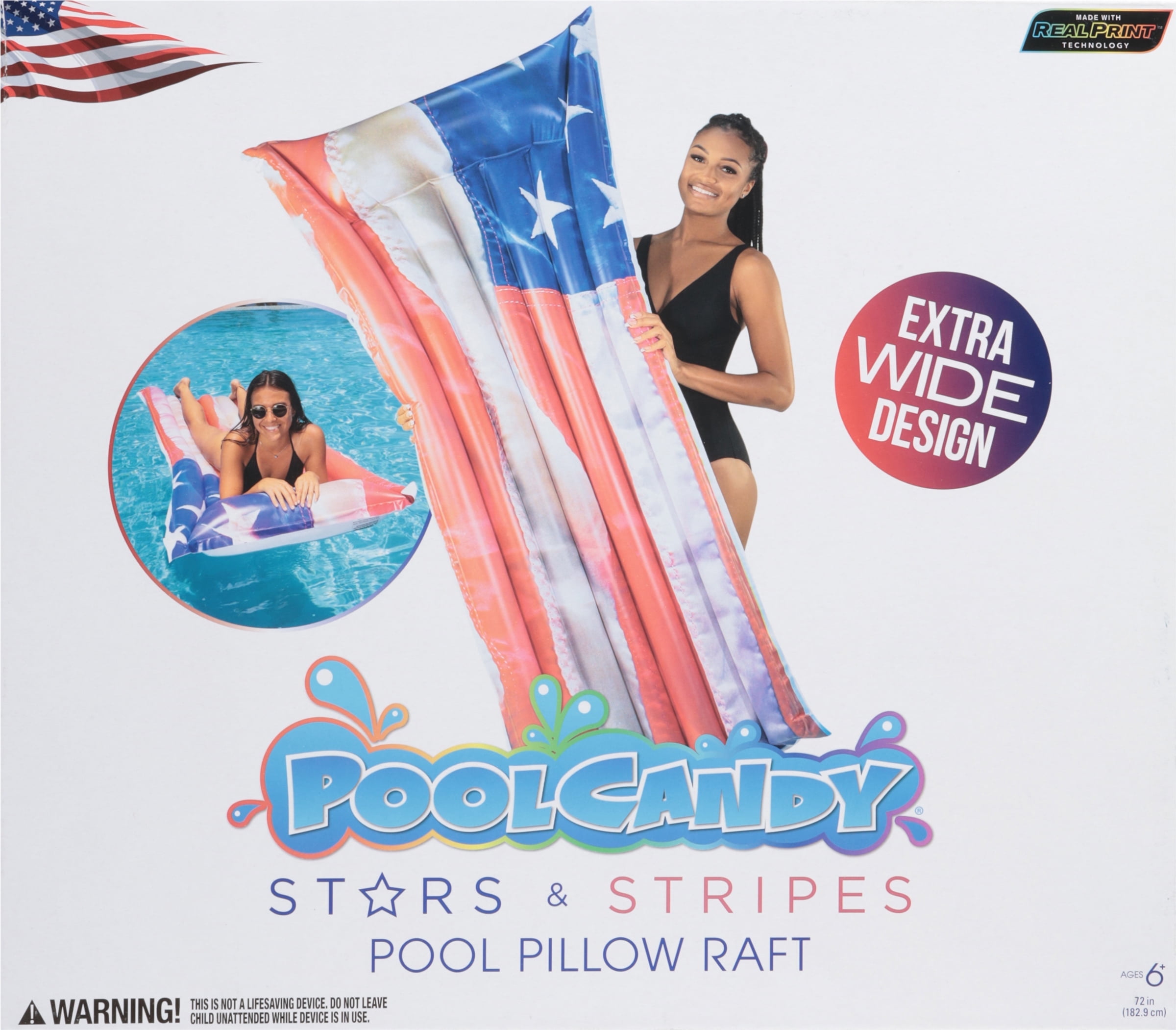 PoolCandy Stars & Stripes 72 In. Deluxe Extra Wide Pillow Raft Pool ...