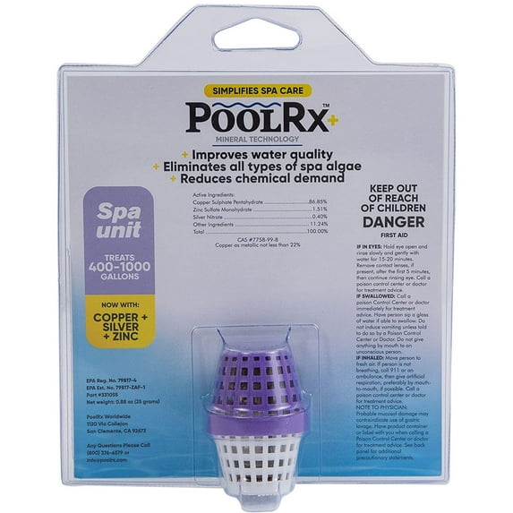 PoolRx, Purple Spa Algaecide, Copper Zinc Formula, 400-1,000 Gallons, 6 ...