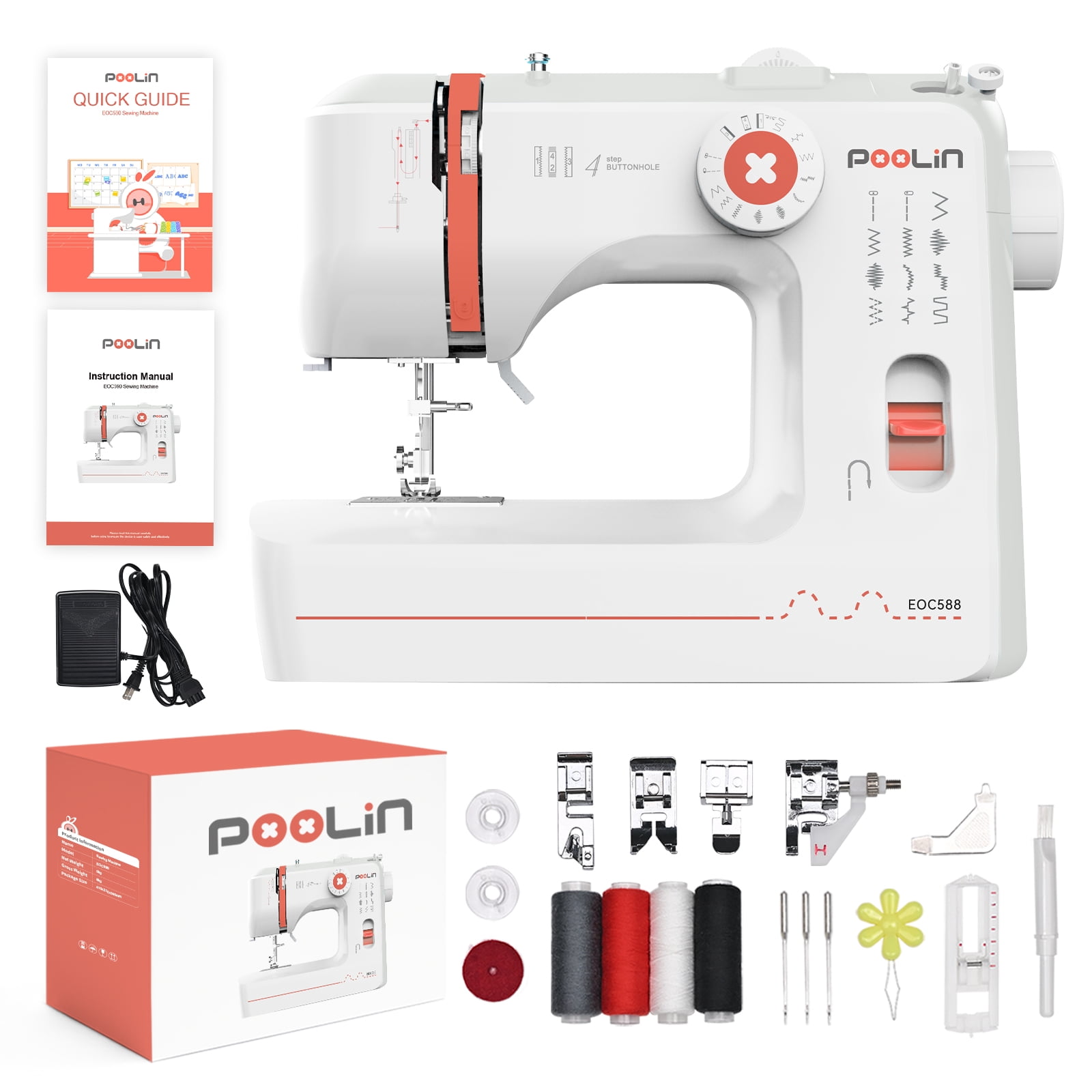 Poolin Basic Sewing Machine with Multi-accessories Portable Compact ...