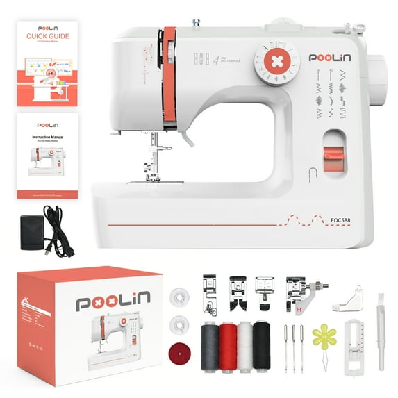 Poolin Basic Sewing Machine with Multi-accessories Portable Compact ...