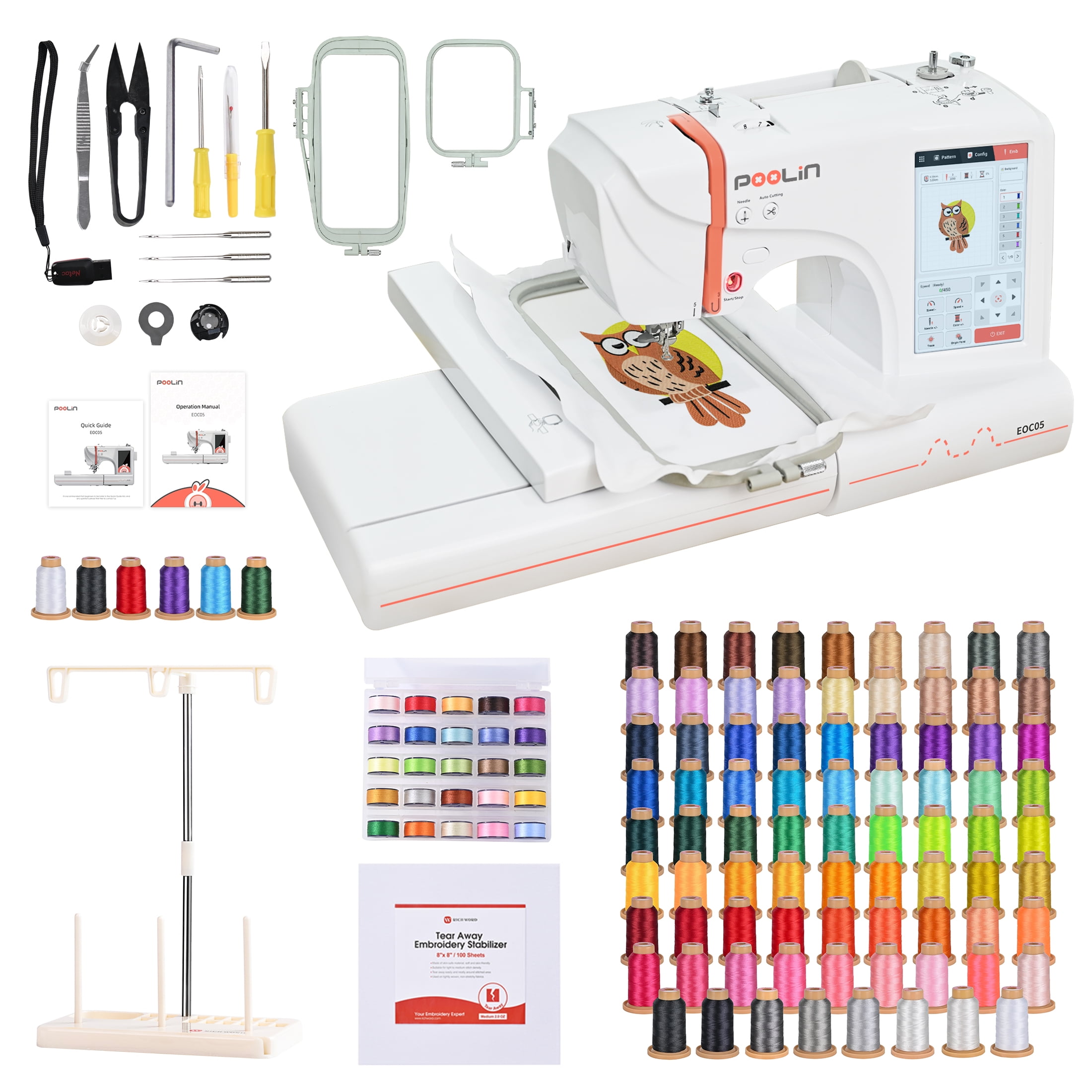 Poolin EOC05 4" x 9.25" Embroidery Machine with 80 Rolls 800M ...