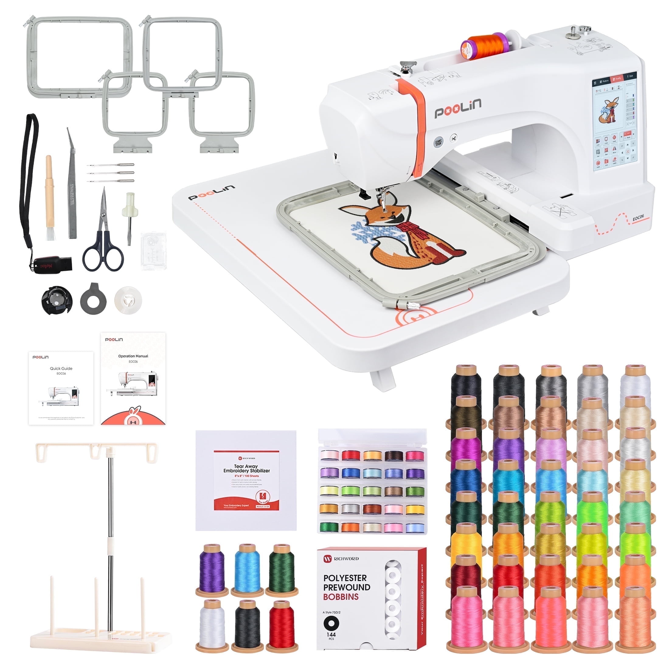 Poolin EOC06 7.9" x 11" Embroidery Machine with 40 Rolls 800m Polyester ...