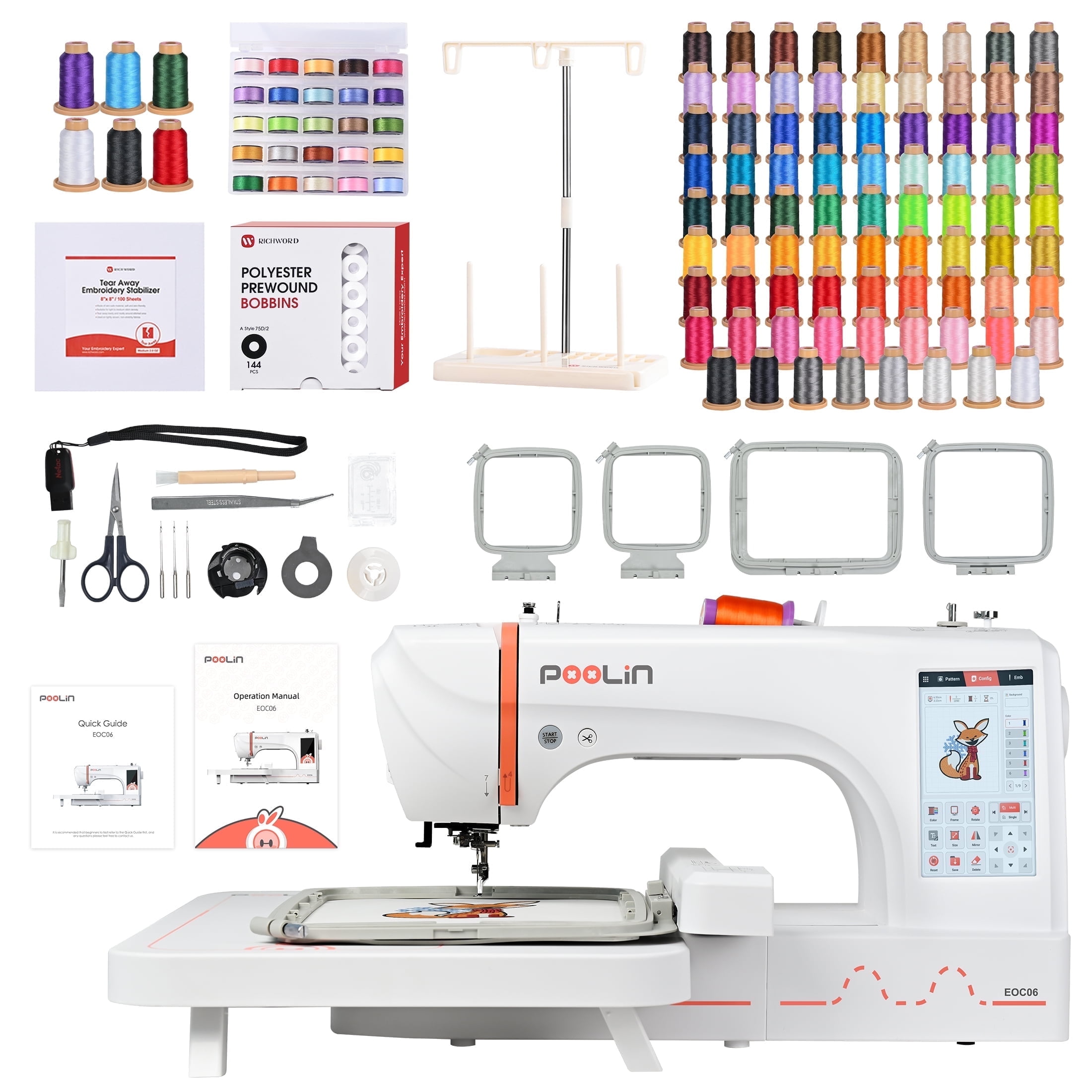 Poolin EOC06 7.9" x 11" Embroidery Machine with 80 Rolls 800m Polyester ...