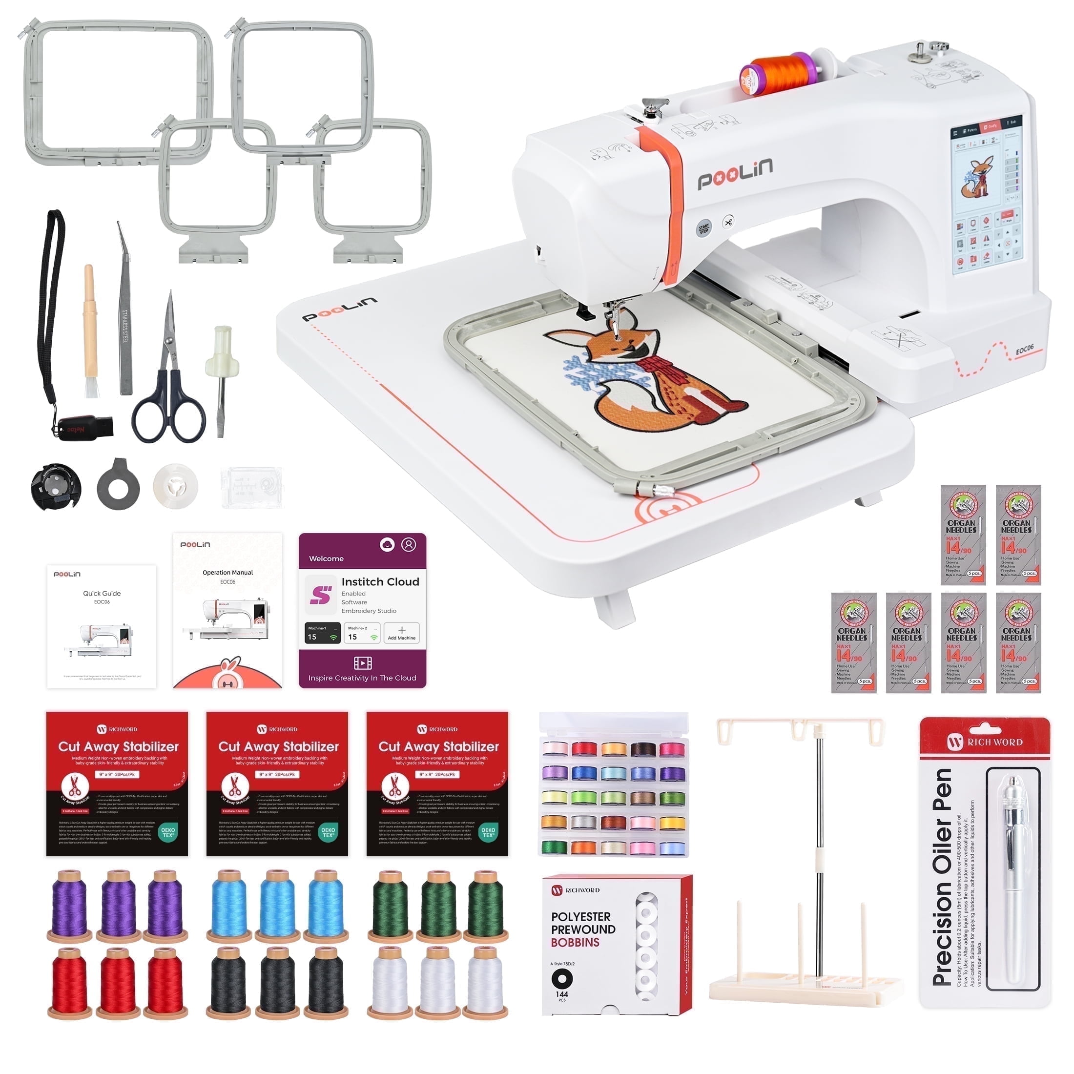 Poolin EOC06 Embroidery Machine 7.9x11" Large Area, 7" Touch Screen ...