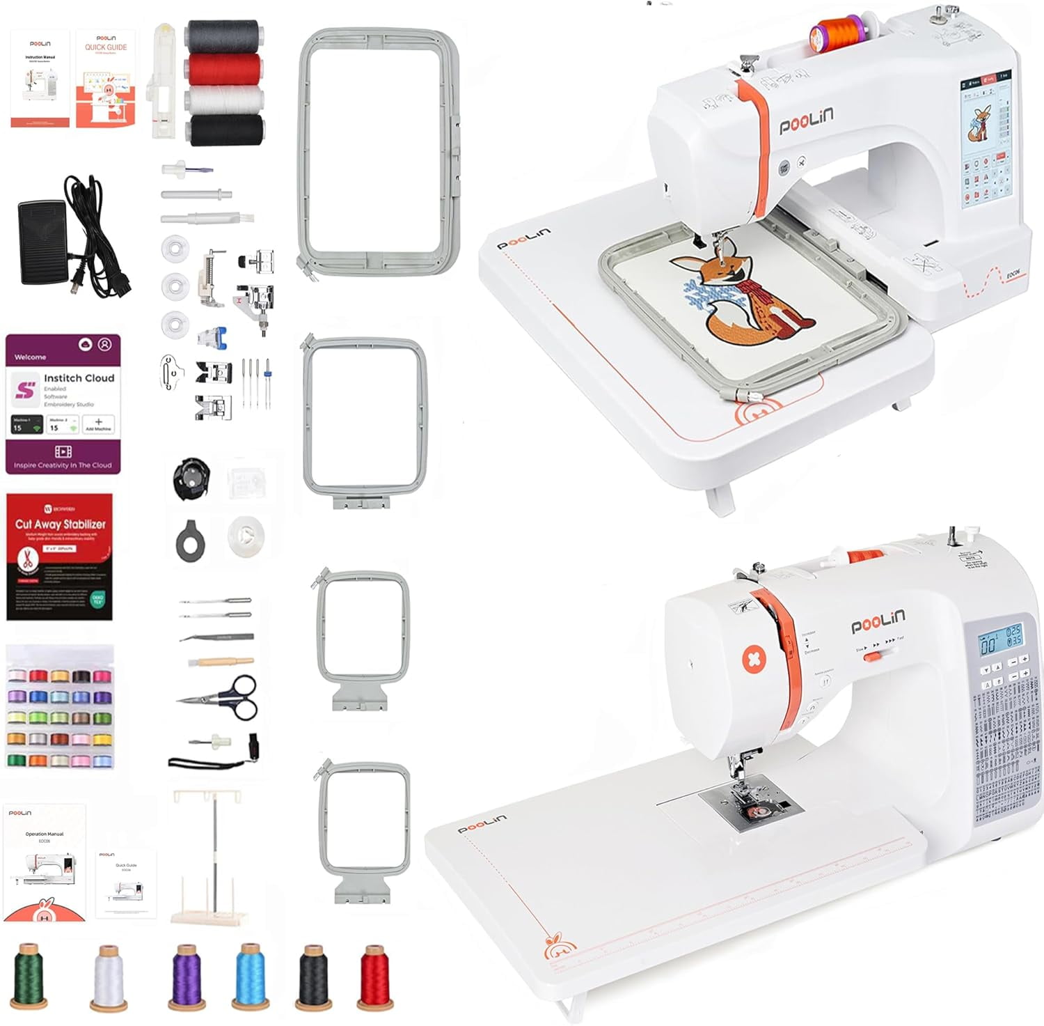 Poolin EOC06 Embroidery Machine and EOC02 Computerized Sewing Machine ...