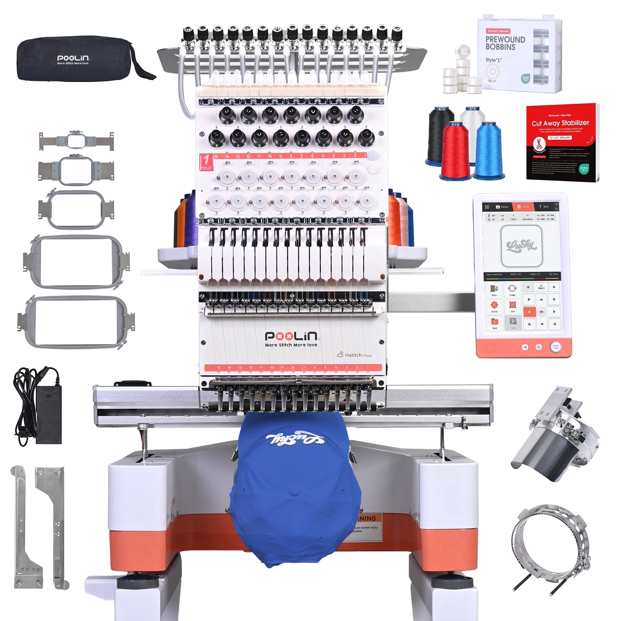 Poolin EOM-RE Commercial embroidery machine 15 Needle 14.2X9.5'' Large ...