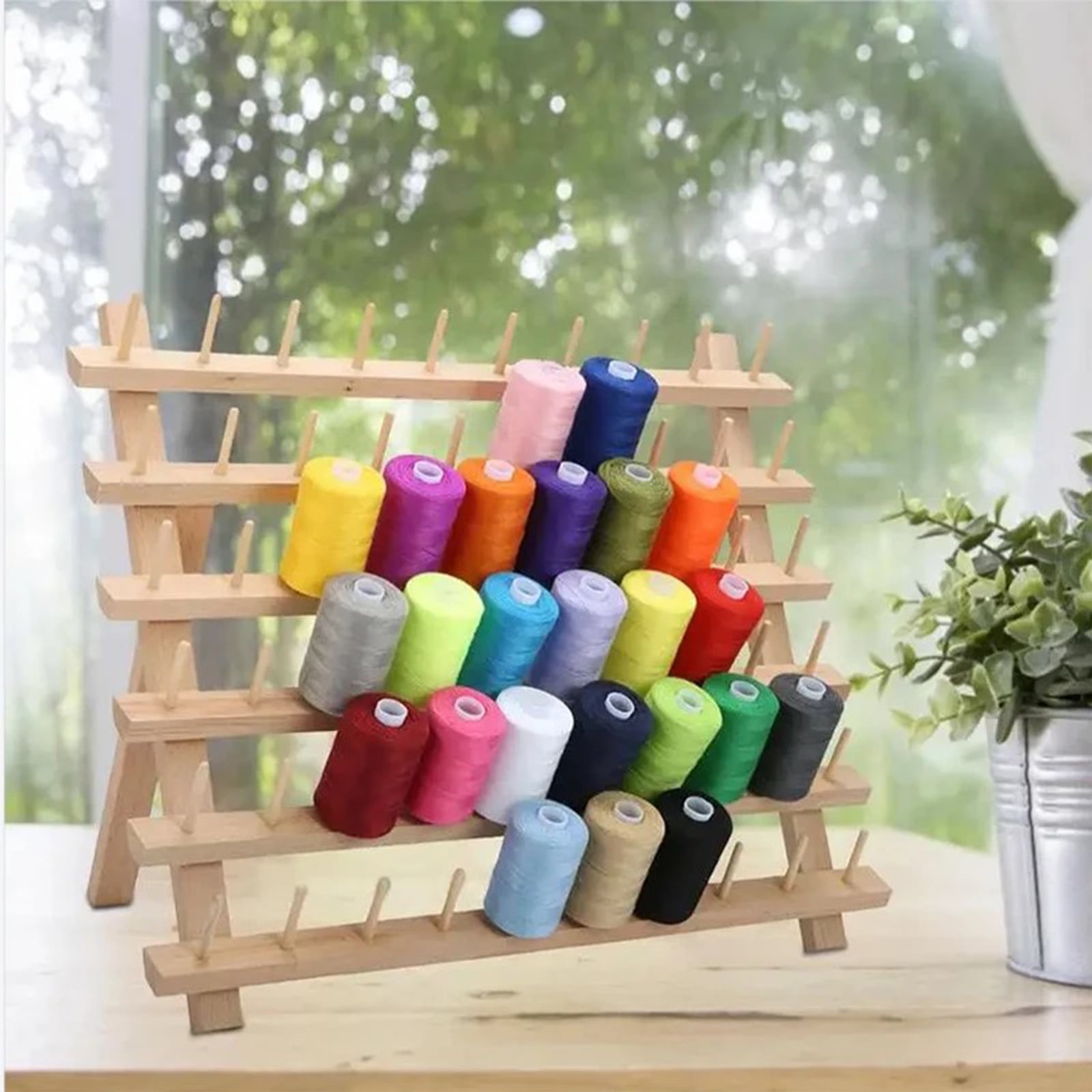 Poolin Foldable Wooden Thread Rack 60 Spools Sewing Embroidery Sturdy ...