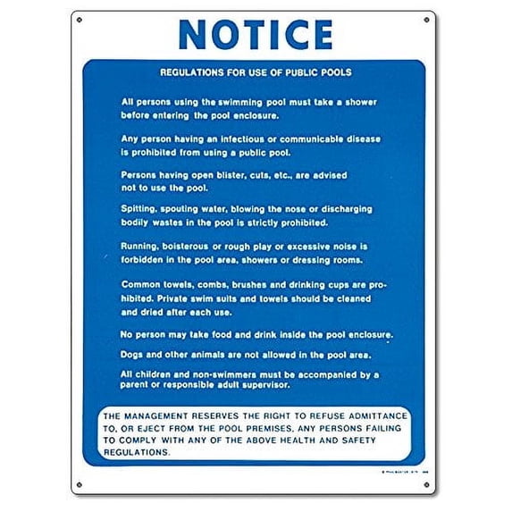 Poolmaster "Public Pool Regulations" Sign for Residential or Commercial ...