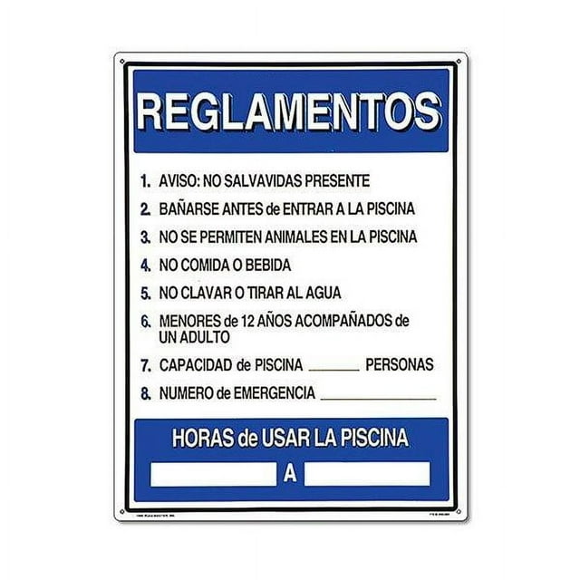 Poolmaster Spanish Language "Reglamentos Pool Rules" Sign for ...