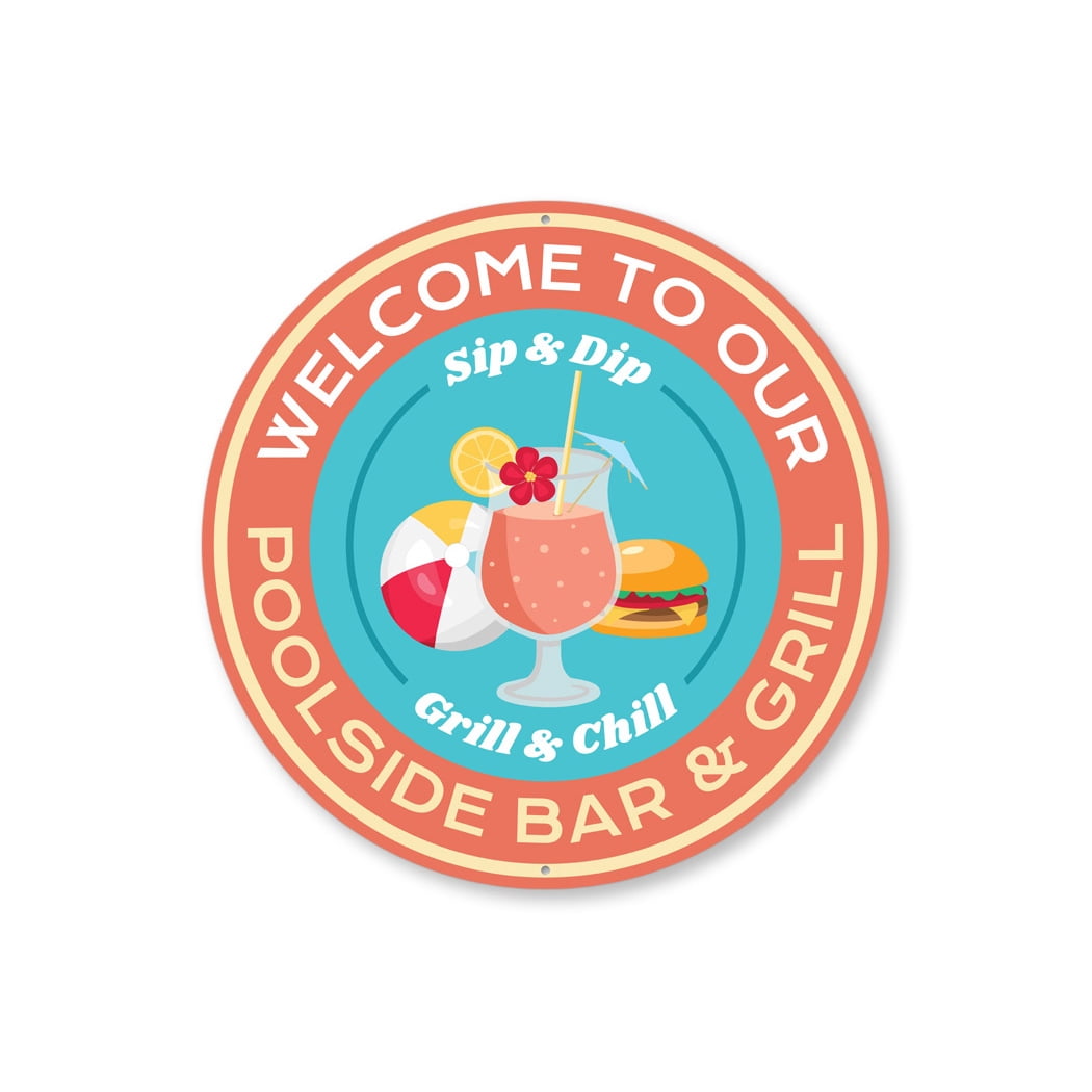 Poolside Bar And Grill Chill Sip Dip Aluminum Metal Decor Sign - 12 ...