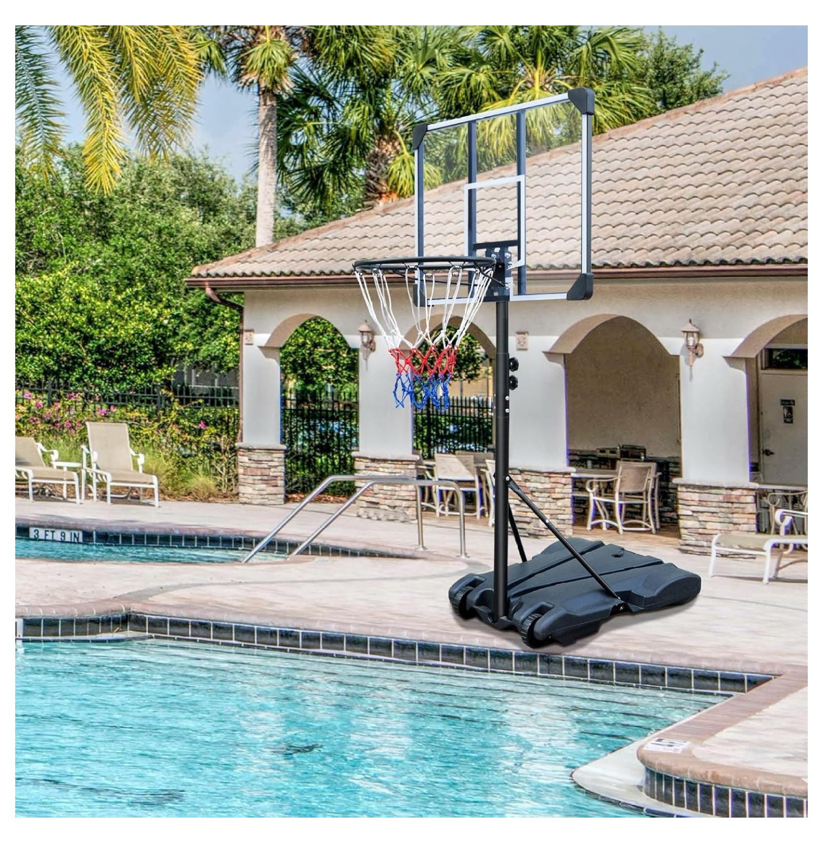 Poolside Basketball Hoop with Height Adjustable 70""-84"" Swimming Pool ...